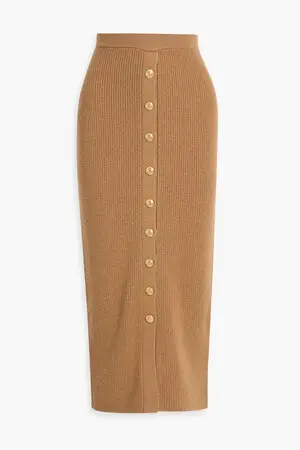 Zimmermann Ribbed Wool Midi Pencil Skirt - Tan