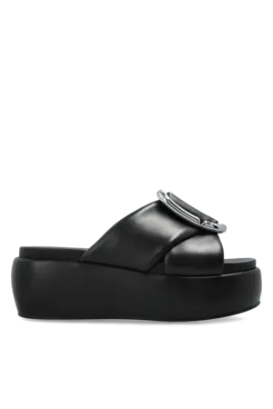 Marc Jacobs Leather Platform Slide Sandals - Black