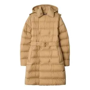 Burberry Burberry Double Breasted Belted Hooded Puffer Coat Beige