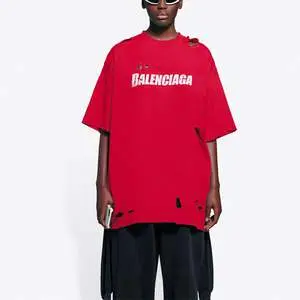 Balenciaga Alphabet Printing Pattern Hole Round Neck Short Sleeve