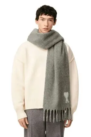 AMI Paris Fw25 De Coeur Alpaca Oversized Muffler 'grey White