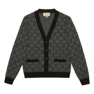 Gucci Gg Wool Jacquard Cardigan - Grey/black
