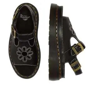 Dr. Martens Floral Detail Leather Platform Sandals - Black