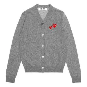 Play Comme Des Garcon Double Heart Cardigan - Grey