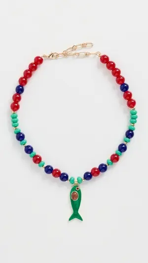 ADINA EDEN Beaded Fish Pendant Necklace