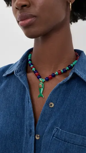 ADINA EDEN Beaded Fish Pendant Necklace
