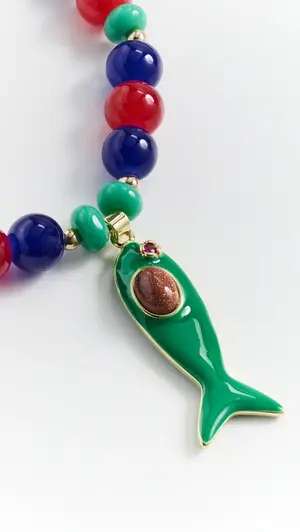 ADINA EDEN Beaded Fish Pendant Necklace