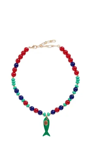ADINA EDEN Beaded Fish Pendant Necklace