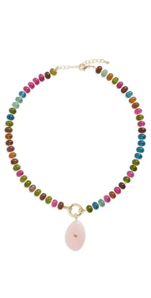 ADINA EDEN Beaded Natural Stone Drop Necklace