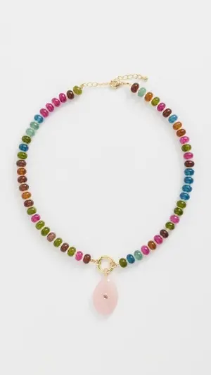 ADINA EDEN Beaded Natural Stone Drop Necklace