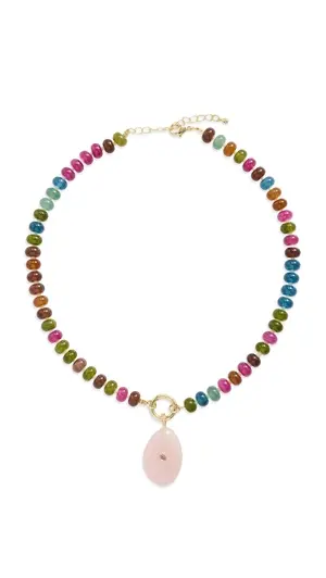 ADINA EDEN Beaded Natural Stone Drop Necklace