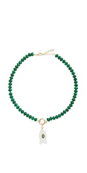 ADINA EDEN Beaded Natural Stone Fish Necklace - Malachite