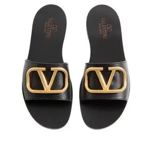 Valentino Garavani Calfskin Point Vlogo Signature Slide Sandal - Black