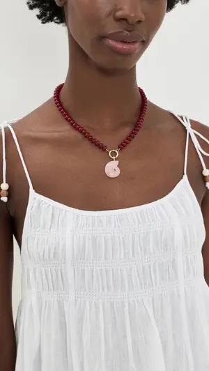 ADINA EDEN Berry Beaded Natural Stone Shell Pendant