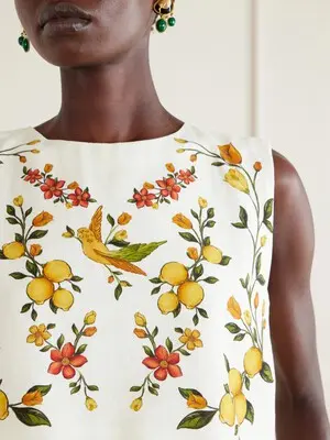Farm Rio Lemon Bouquet Embroidered Linen-blend Blouse - Neutrals