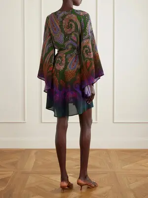 Etro Belted Paisley-printed Jersey Mini Dress