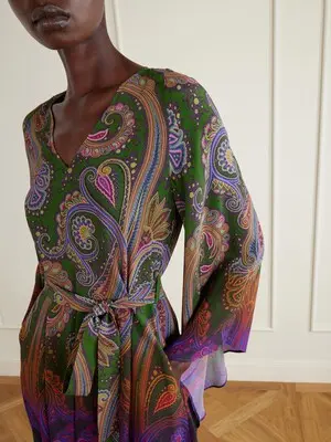 Etro Belted Paisley-printed Jersey Mini Dress