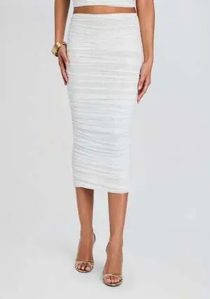 SEROYA Pia Mesh Midi Skirt - Eggshell