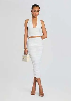 SEROYA Pia Mesh Midi Skirt - Eggshell