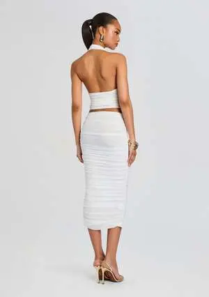 SEROYA Pia Mesh Midi Skirt - Eggshell