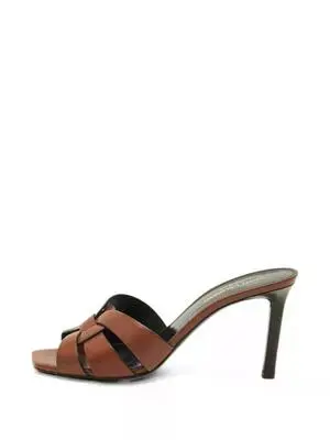 Saint Laurent Tribute Leather Heeled Sandals - Brown