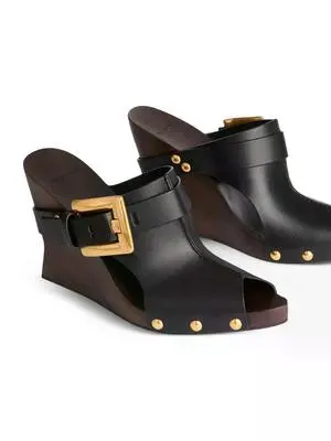 Balmain Anthem Wedge Leather Mules