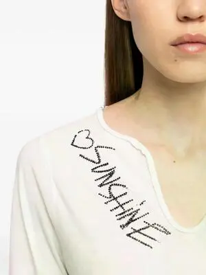 Zadig&Voltaire Happy Henley T-shirt With Rhinestone Embellishments