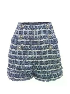 Balmain Tweed Checked High-waisted Shorts
