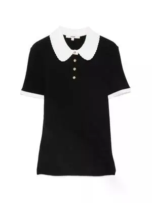 Maje Ribbed Polo Top With Contrast Collar - Black
