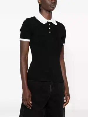 Maje Ribbed Polo Top With Contrast Collar
