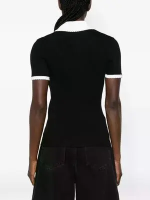 Maje Ribbed Polo Top With Contrast Collar