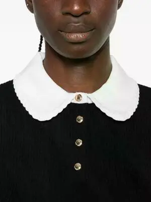 Maje Ribbed Polo Top With Contrast Collar