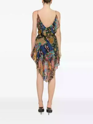 NISSA Printed Chiffon Asymmetric Mini Dress