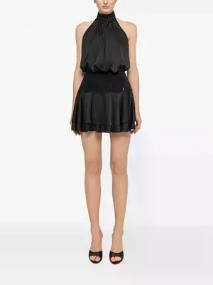 NISSA Halterneck Backless Satin Mini Dress - Black