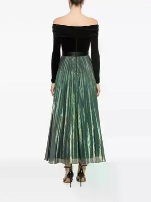 NISSA Velvet Bodice Metallic Chiffon Midi Dress