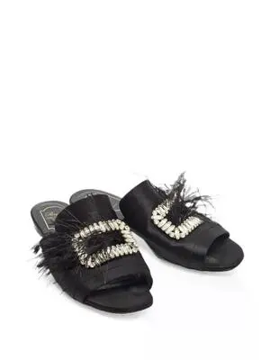 ROGER VIVIER Crystal-embellished Feather-trim Slides