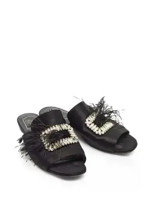 ROGER VIVIER Crystal-embellished Feather-trim Slides