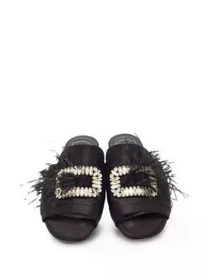 ROGER VIVIER Crystal-embellished Feather-trim Slides