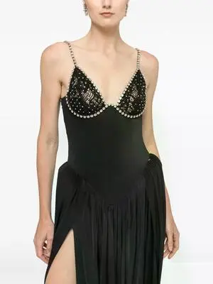 NISSA Exaggerated Hip Midi Dress With Embellished Lace Bust