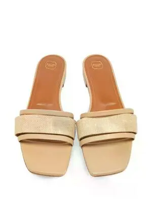 MALONE SOULIERS Beige Woven Strap Square Toe Slip-on Sandals