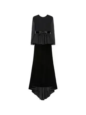Valentino Garavani Sablé Velvet Long Dress With Duchesse Bow Detail - Black