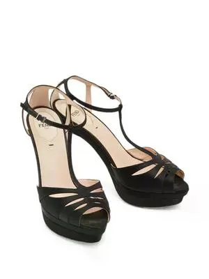 Fendi Satin T-strap Peep-toe Platform Stiletto Sandals - Black
