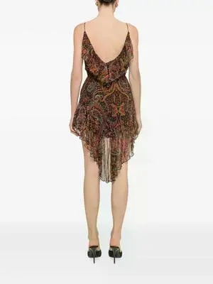 NISSA Printed Silk Asymmetric Mini Dress - Black