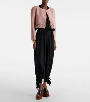 Chloé Cropped Virgin Wool Gabardine Jacket With Lace Trim