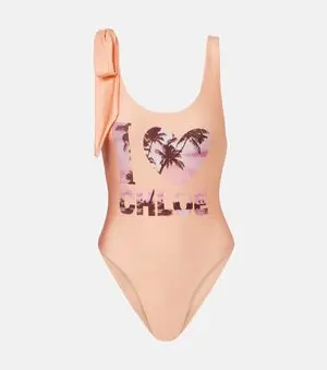 Chloé Printed One-piece Swimsuit With Self-tie Sides - Orange