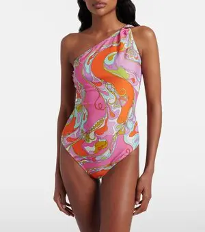 Emilio Pucci Orchidee One-shoulder Swimsuit