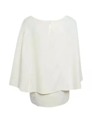 Oscar De La Renta White Crepe Cape Detail Blouse