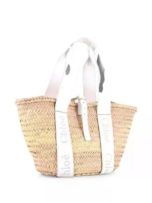 Chloé Sense Basket Tote Raffia Shoulder Bag With Leather Accents