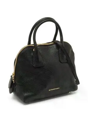 Burberry Greenwood Grained Leather Satchel Bag - Black