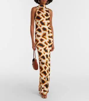 Christopher Esber Sleeveless Maxi Dress With Animal Print - Beige